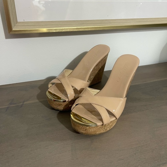 Jimmy Choo | Shoes | Jimmy Choo Perfume Patent Leather Cork Wedge Heels ...